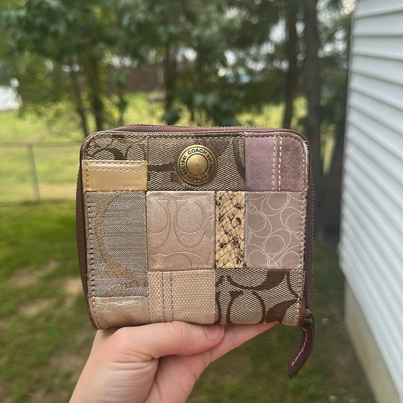 Coach | Bags | Coach Khaki Patchwork Compact Zip Around Wallet | Poshmark